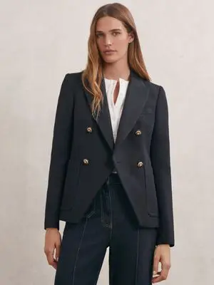 REISS Gigi Petite Wool-blend Double-breasted Blazer - Navy