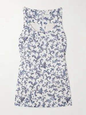 Posse Rue Printed Linen And Silk-blend Mini Dress - Blue