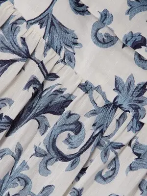 Posse Rue Pleated Printed Linen And Silk-blend Midi Skirt - Blue