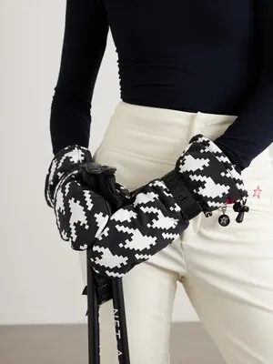Perfect Moment Two-tone Printed Padded Shell And Leather Mittens