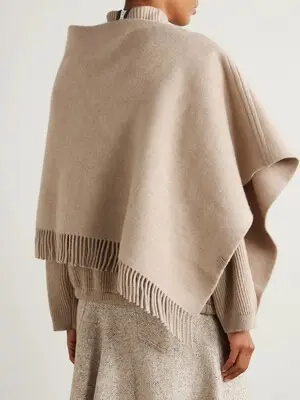 Brunello Cucinelli Fringed Wool And Cashmere-blend Poncho - Neutrals