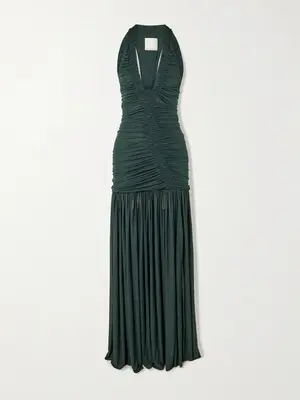 Christopher Esber Orion Open-back Ruched Jersey Gown - Green