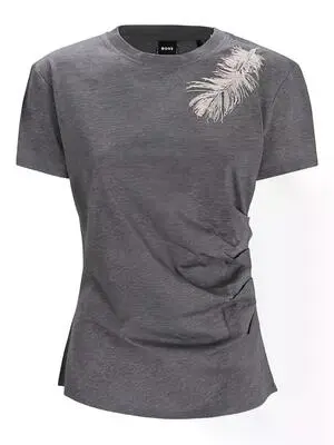 BOSS Feather-print Ruched T-shirt