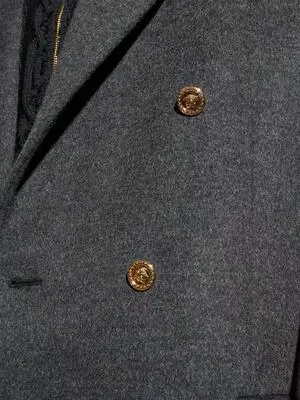 Versace Double-breasted Wool Coat With Medusa Buttons - Grey