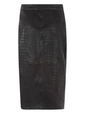 ENES Crocodile-effect Slit Midi Skirt