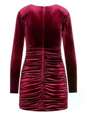 ACTUALEE Ruched Velvet Dress - Red