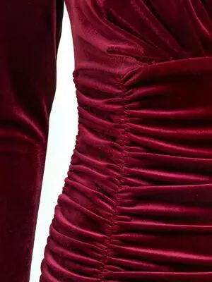 ACTUALEE Ruched Velvet Dress - Red