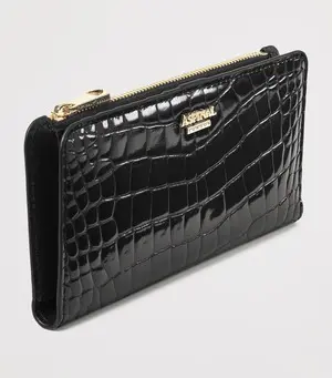 ASPINAL OF LONDON Large Croc-embossed Mayfair Purse - Black