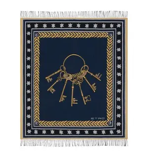 Etro Wool Fringed Herald Keys Throw - Blue