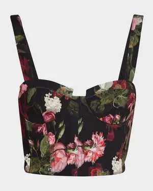 ALICE + OLIVIA Jeanna Floral Satin Bustier Top