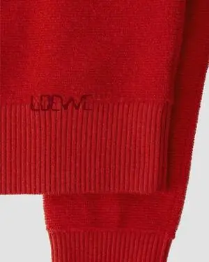 Loewe Logo Embroidered Wool Crewneck Sweater Red