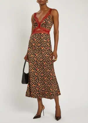 NEVER FULLY DRESSED Cherry And -print Satin Midi Dress