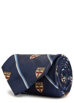Ralph Lauren Striped Silk Neck Tie With Plaque Intarsia - Navy