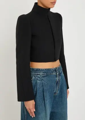 Alaïa Funnel-neck Cavalry Twill Cropped Jacket - Black