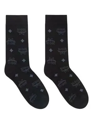 Mcm Monogram Patterned Knitted Socks - Black