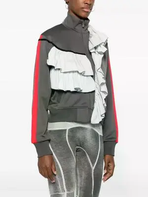Facetasm Zipped Ruffled Striped Jacket