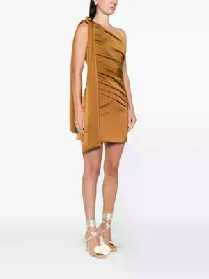 MALINA Nelly One-shoulder Draped Mini Dress - Brown