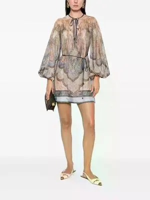 Zimmermann Wanderlust Tie-neck Mini Dress - Blue