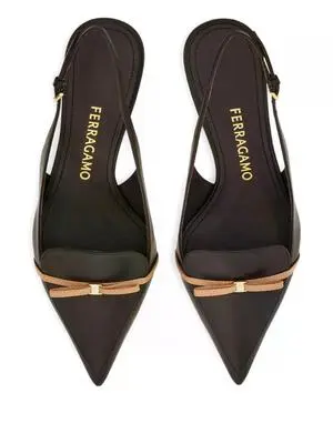 FERRAGAMO Pointed Slingback Pumps With Bow - Brown
