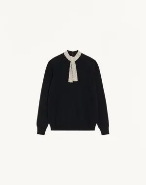 Valentino Garavani Wool Jumper With Embroidered Rhinestone Bow - Black