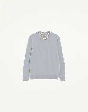 Valentino Garavani Wool Jumper With Embroidered Rhinestone Bow - Grey