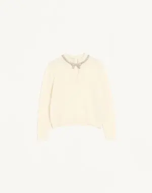 Valentino Garavani Wool Jumper With Embroidered Rhinestone Bow - Ivory