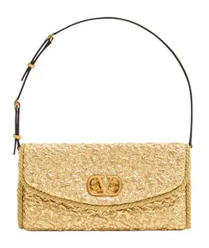 Valentino Garavani Small Shoulder Bag In Cloqué Jacquard Fabric - Gold