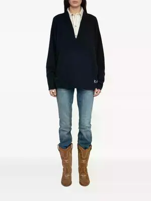 Zadig&Voltaire Swyny V-neck Embroidered Sweater - Blue