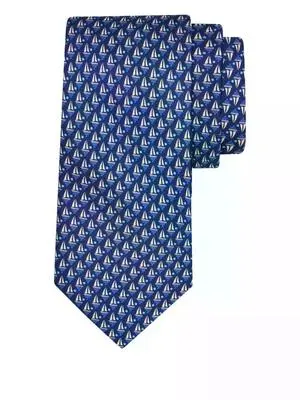 FERRAGAMO Boat-print Silk Tie - Blue