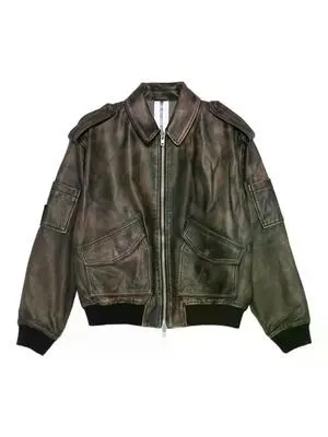 SWORD 6644 Zip-fastening Leather Jacket