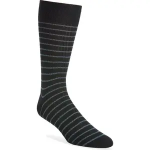 Pantherella Worthington Stripe Merino Wool Blend Dress Socks - Black