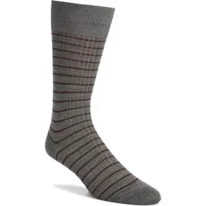 Pantherella Worthington Stripe Merino Wool Blend Dress Socks - Mid Grey Mix
