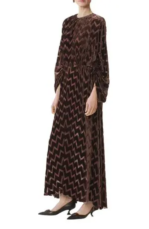 LANVIN Devoré Velvet Midi Dress - Mocha