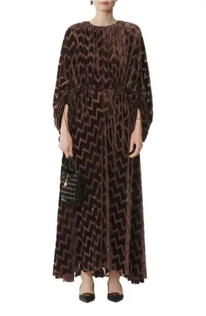LANVIN Devoré Velvet Midi Dress - Mocha