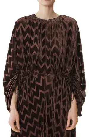 LANVIN Devoré Velvet Midi Dress - Mocha