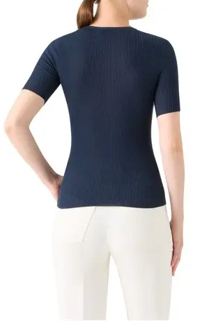 Akris Short Sleeve Ribbed Silk & Cotton Sweater