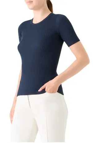 Akris Short Sleeve Ribbed Silk & Cotton Sweater