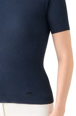 Akris Short Sleeve Ribbed Silk & Cotton Sweater