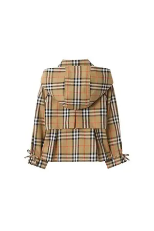 Burberry Check Cotton Hooded Trench Jacket