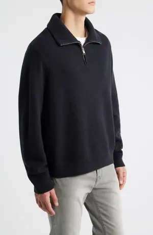 FRAME Half Zip Wool & Cotton Sweater - Black