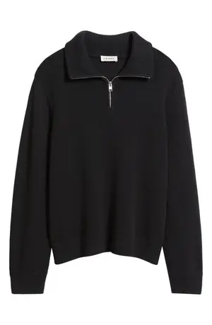 FRAME Half Zip Wool & Cotton Sweater - Black