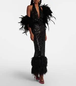 Dolce & Gabbana Feather-trimmed Sequined Gown