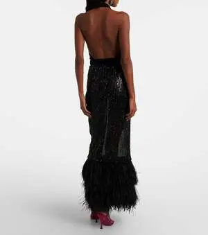 Dolce & Gabbana Feather-trimmed Sequined Gown