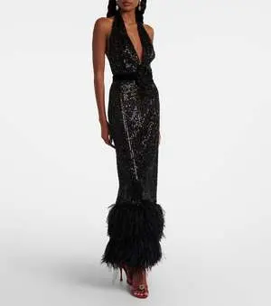 Dolce & Gabbana Feather-trimmed Sequined Gown
