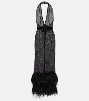 Dolce & Gabbana Feather-trimmed Sequined Gown - Black