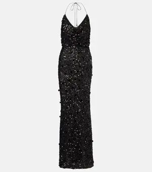 Dolce & Gabbana Sequined Halterneck Gown - Black
