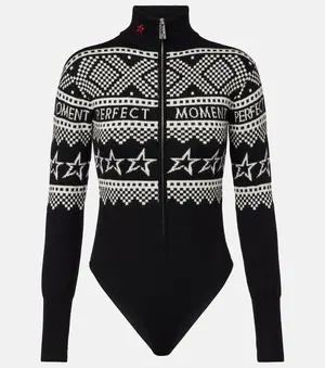 Perfect Moment Holiday Intarsia Wool Bodysuit - Black