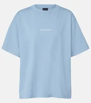 Balenciaga Logo Embroidered Cotton T-shirt - Blue