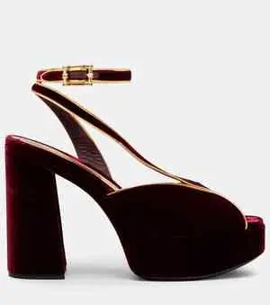 Etro 120 Velvet Platform Sandals - Burgundy