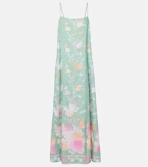 JULIET DUNN Floral Cotton And Linen Maxi Dress - Blue